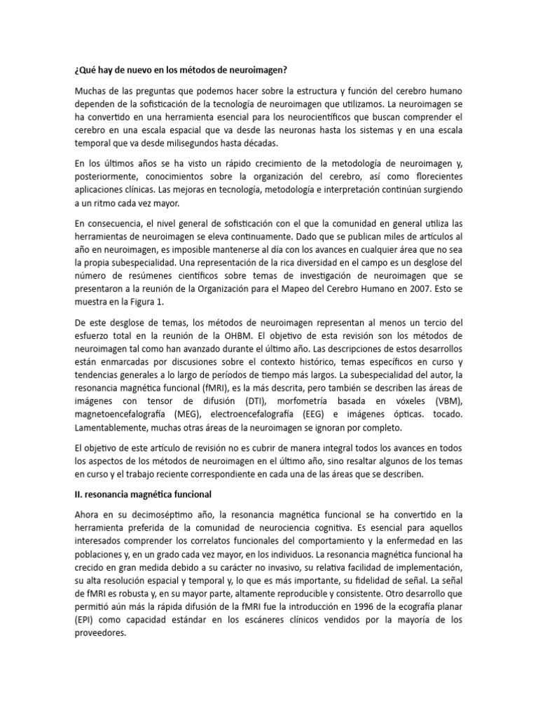 Qué Hay de Nuevo en Los Métodos de Neuroimagen | PDF | Neuroimagen ...