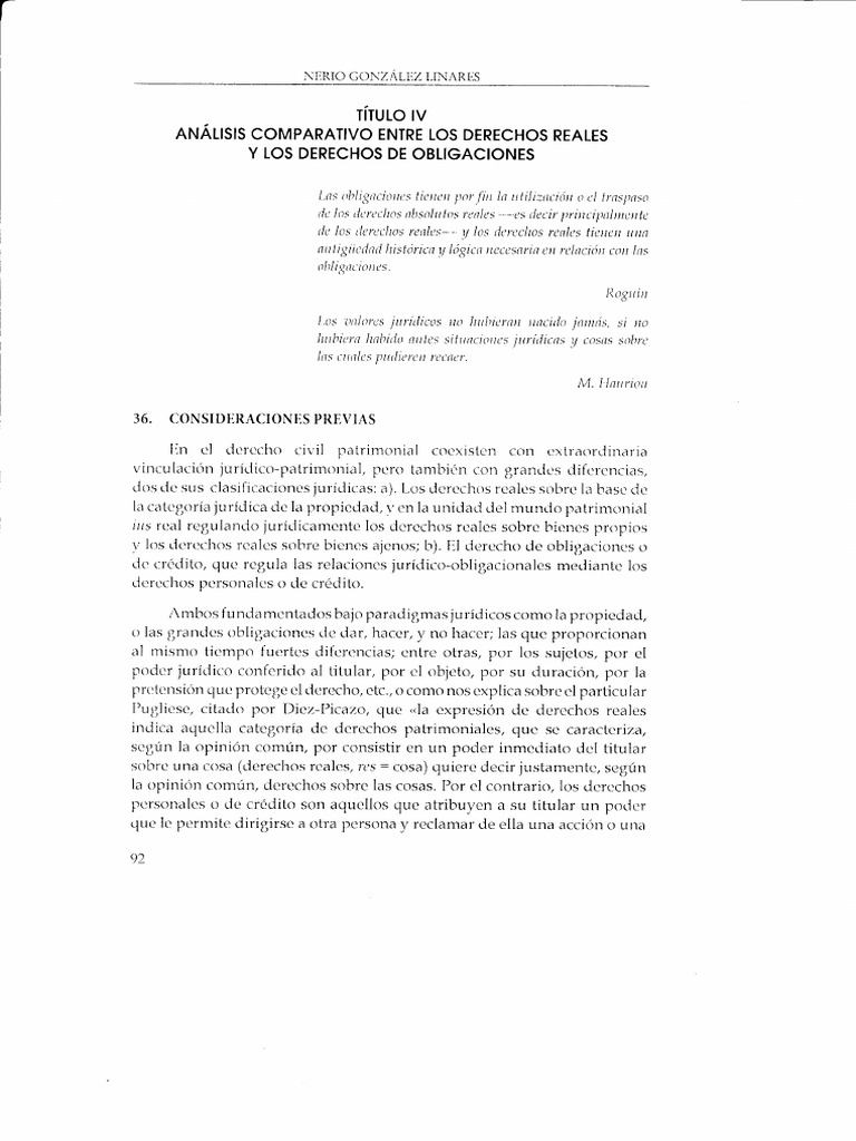 Analisis Comparativo Entre Derechos Reales y Derechos de Obligaciones - Gonzalez Linares (1 ...