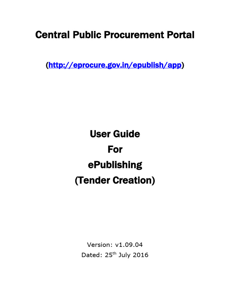 CPPP Tender Creation User Guide-Ver-v1.09.04 | PDF | Icon (Computing) | Computing
