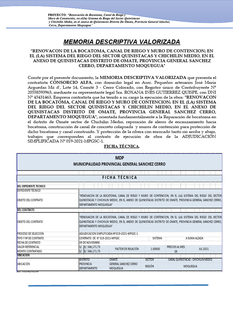 Memoria Decriptiva Valorizada CM | PDF