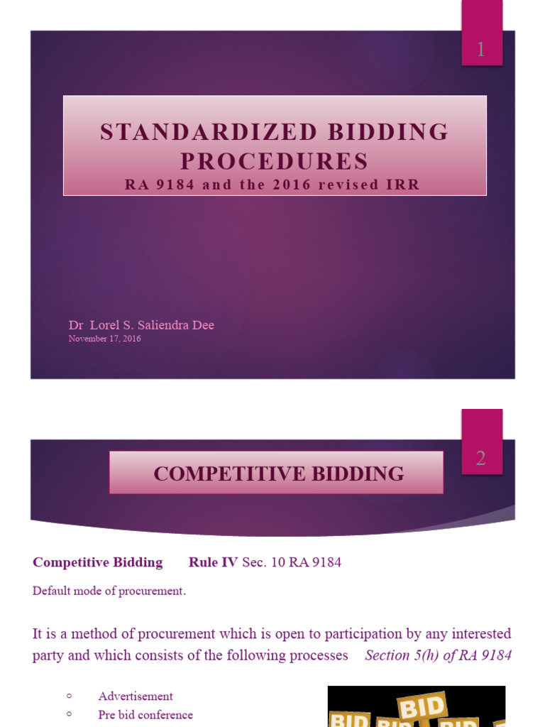 BIDDING PROCEDURE Nov17 - DR. DEE | PDF | Procurement | Business