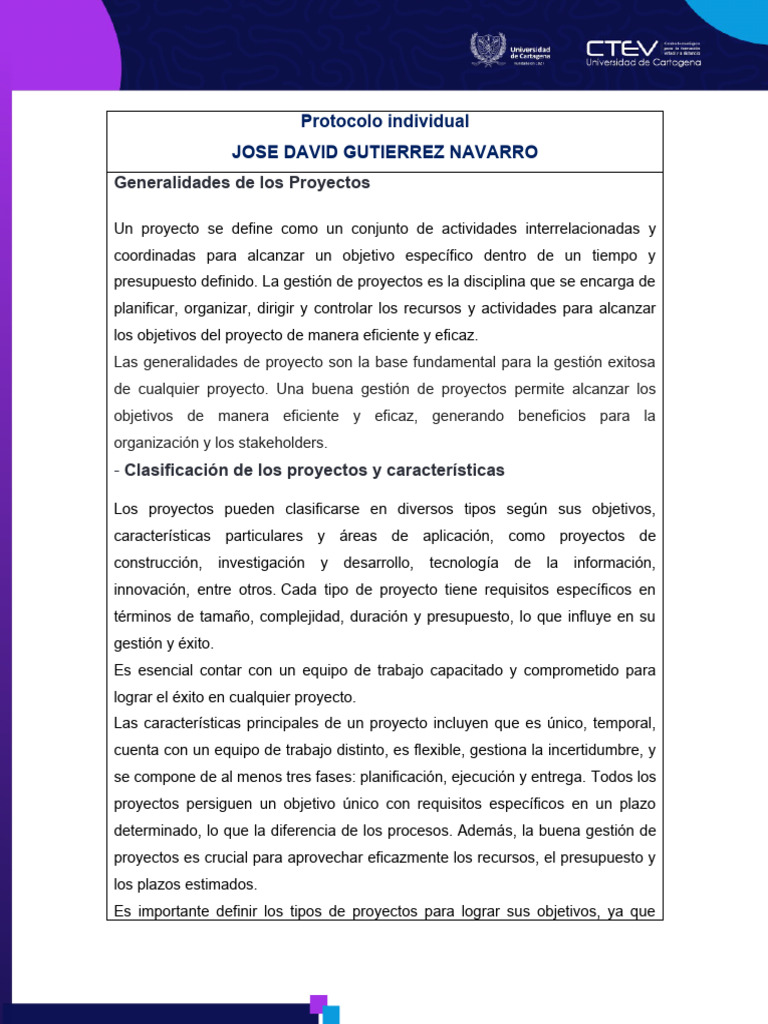 PLANTILLA PROTOCOLO INDIVIDUAL 1 | PDF | Planificación | Gestión de proyectos