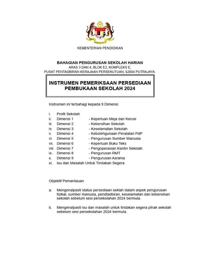 INSTRUMEN SPPJ - Pemantauan Persediaan Pembukaan Sekolah 2024 | PDF INSTRUMEN SPPJ - Pemantauan Persediaan Pembukaan Sekolah 2024 | PDF