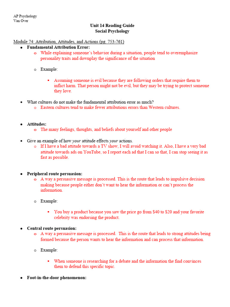 unit_14_social_psych_reading_guide | PDF | Conformity | Attitude ...