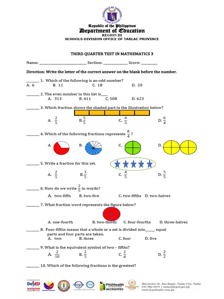 Q3 Math 3 Eng | PDF | Elementary Mathematics | Mathematical Concepts