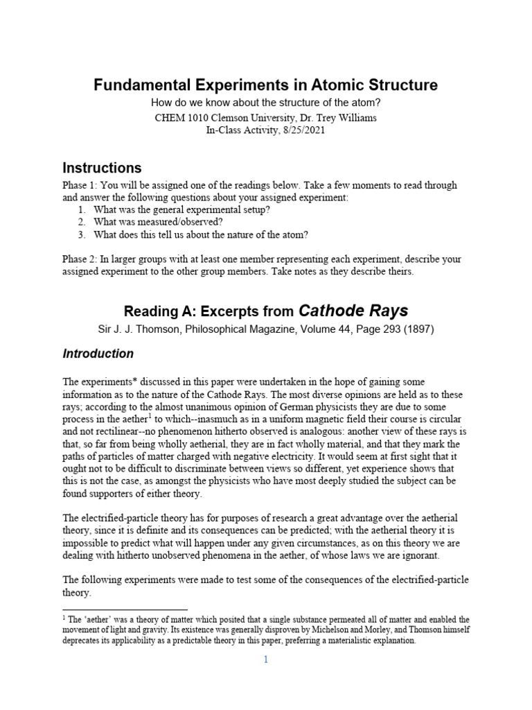 Fundamental Experiments in Atomic Structure Activity | PDF | Atomic ...