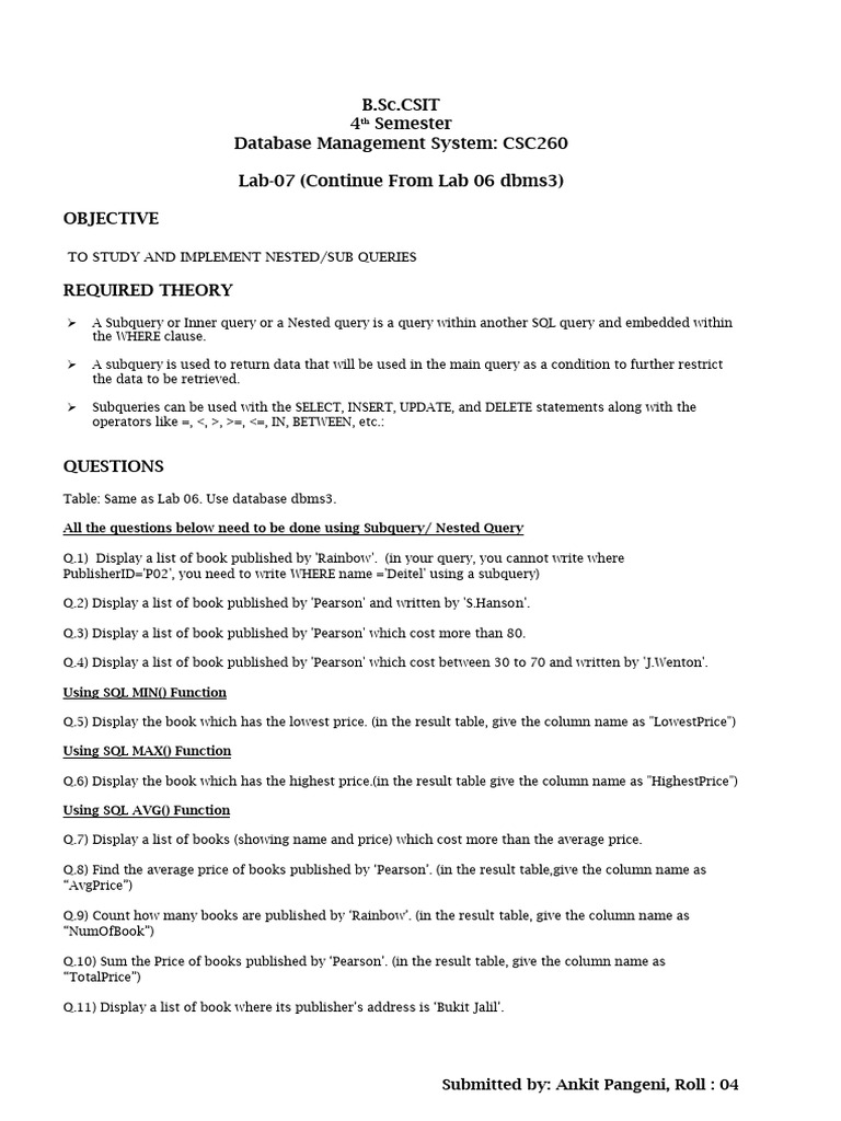 DBMS Lab Report 07 - Ankit Pangeni | PDF | Data Management | Information Science