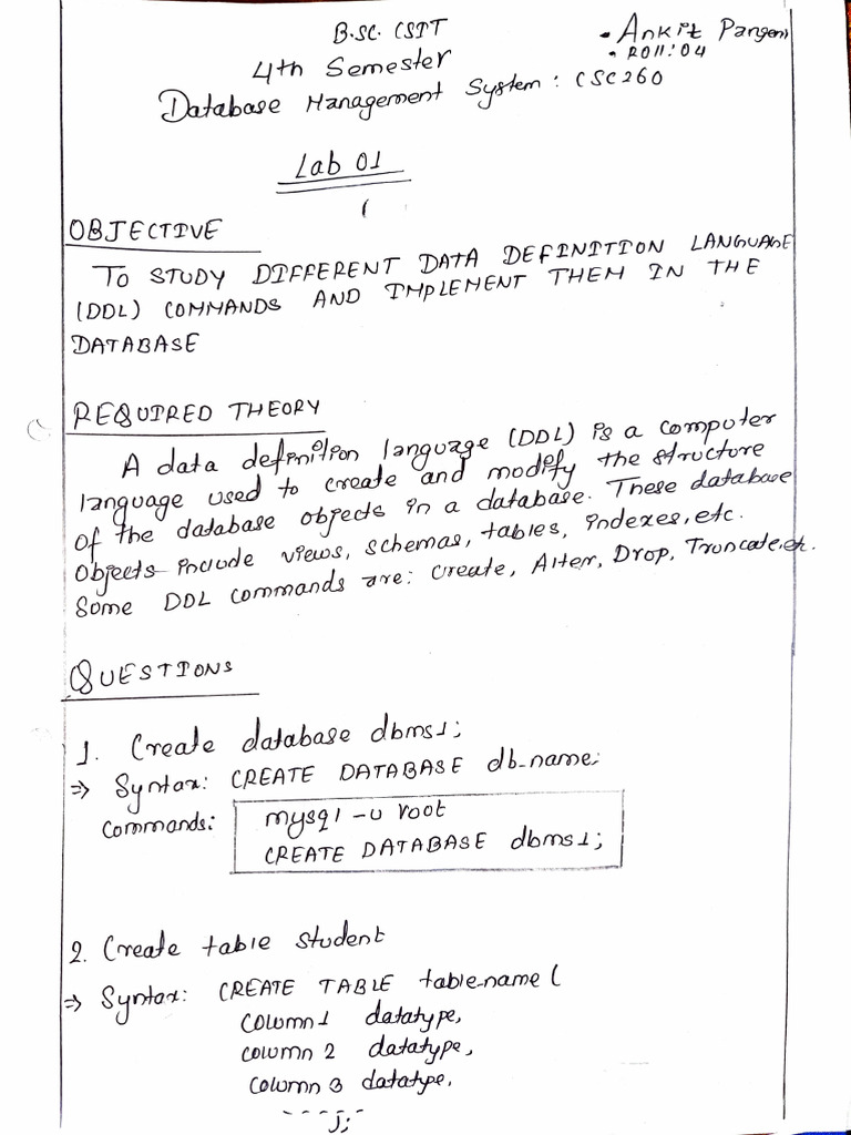 DBMS Lab Report (01-05) - Ankit Pangeni | PDF