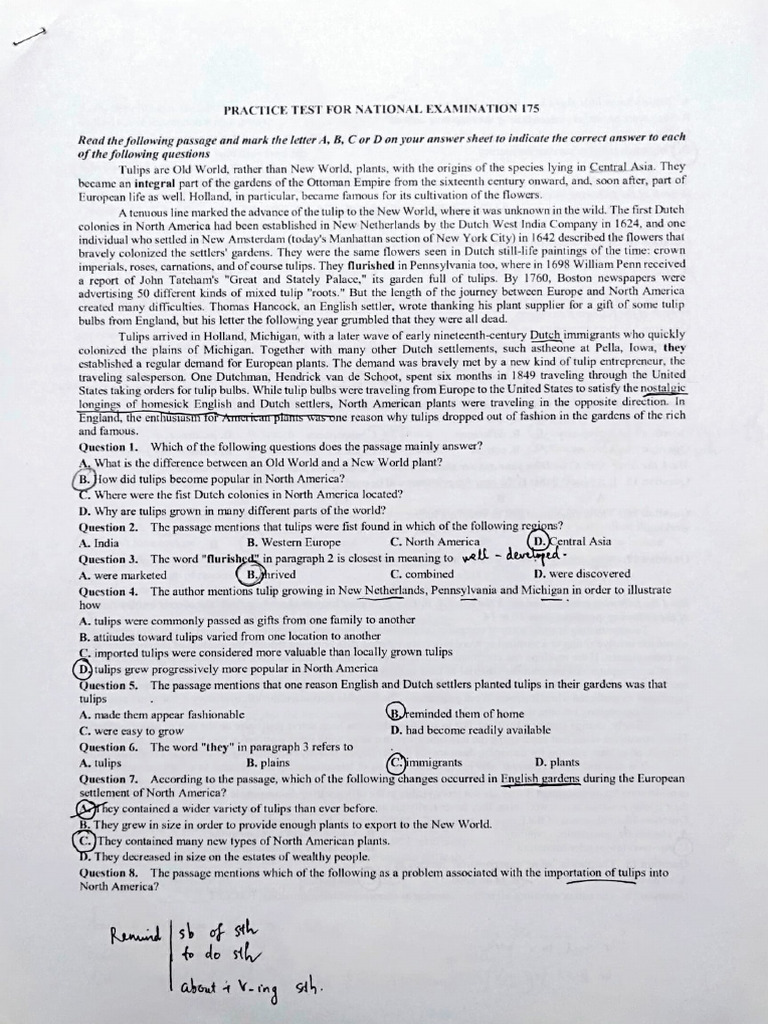 Practice Test For National Examination 175 (Scanned) | PDF | Tulip