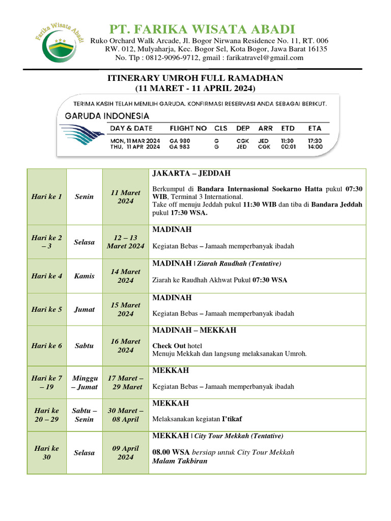 Itinerary Umroh Full Ramadhan 24 | PDF