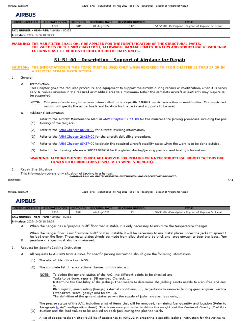 SRM 51-51-00 - Description - Support of Airplane For Repair | PDF | Aircraft | Flap (Aeronautics)