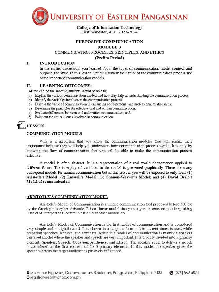 Module 3 Communication Process Principles And Ethics Purposive Communication 1 Pdf