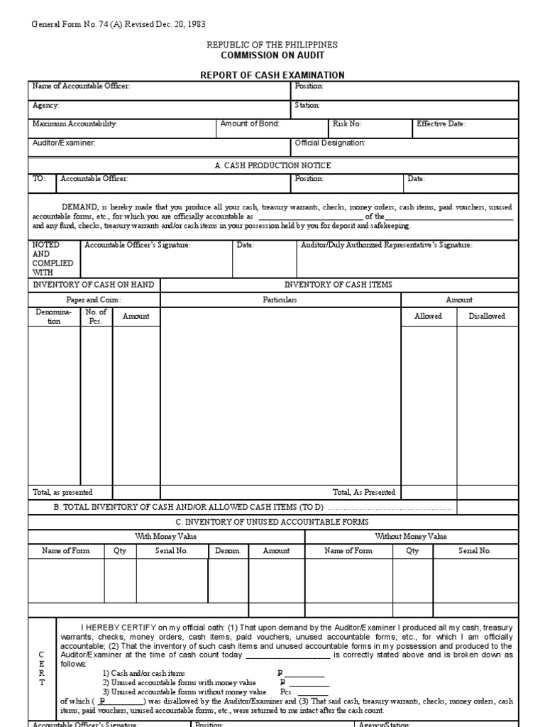 Cash Exam Form | Debits And Credits | Money