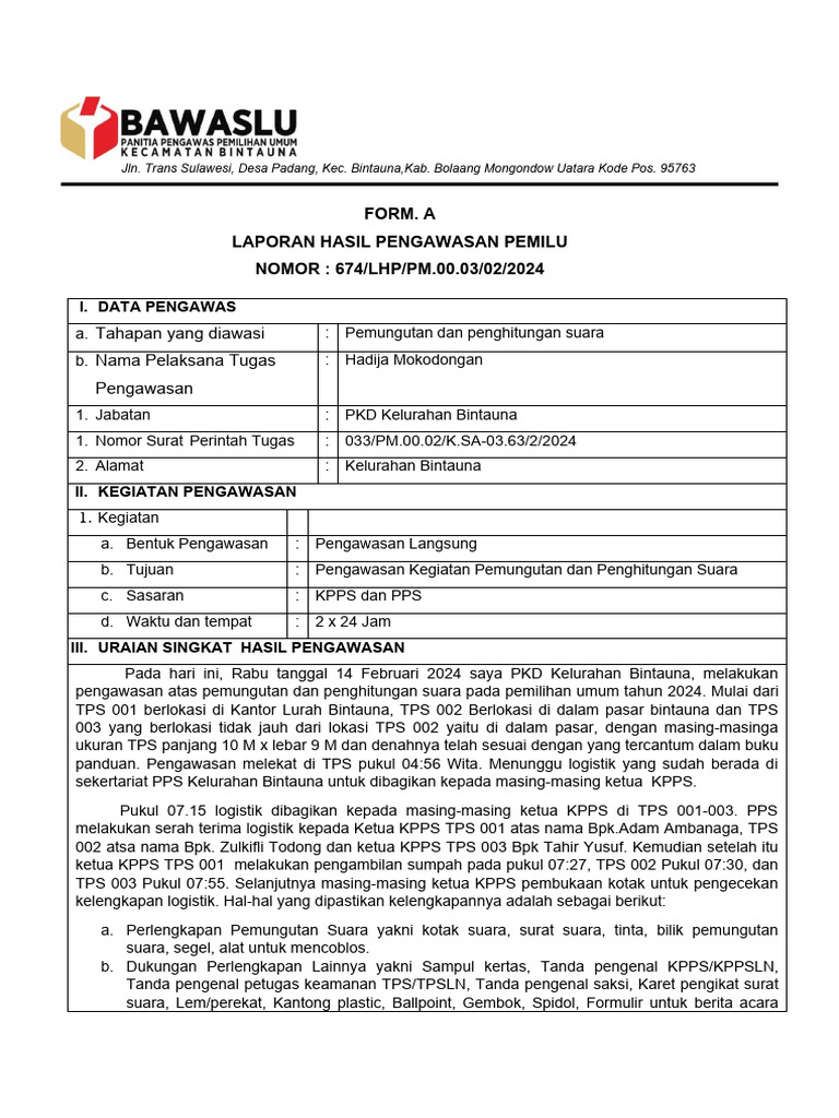 LHP Pungut Hitung PKD 2024 | PDF