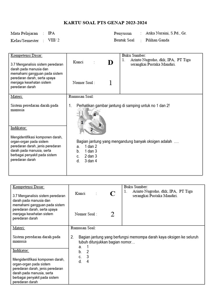 Kartu Soal Pts Genap 2023 | PDF