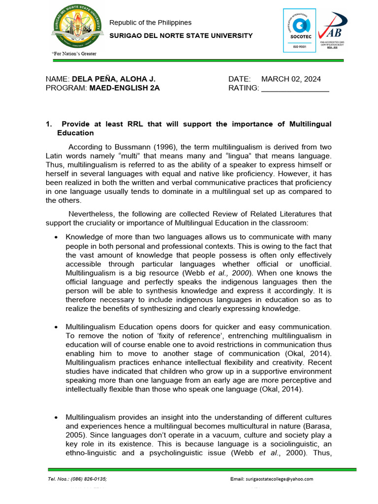 ASSIGNMENT-MULTILINGUALISM | PDF | Multilingualism | Knowledge