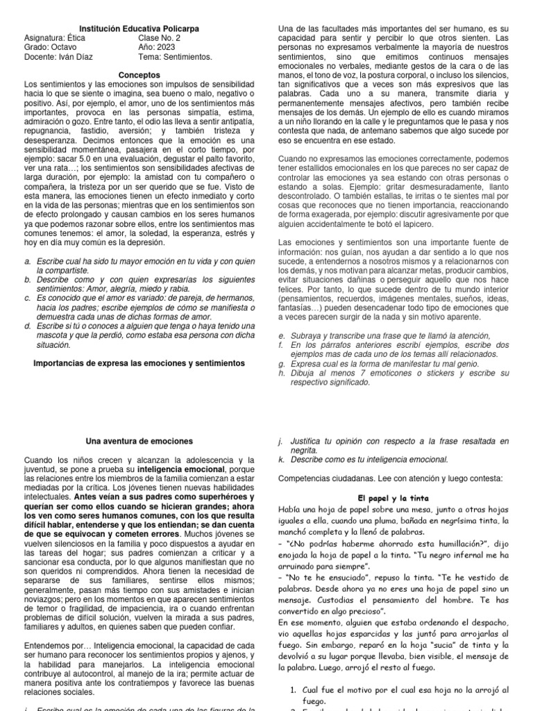Emociones y Sentimientos en 8º Grado | PDF | Amor | Las emociones