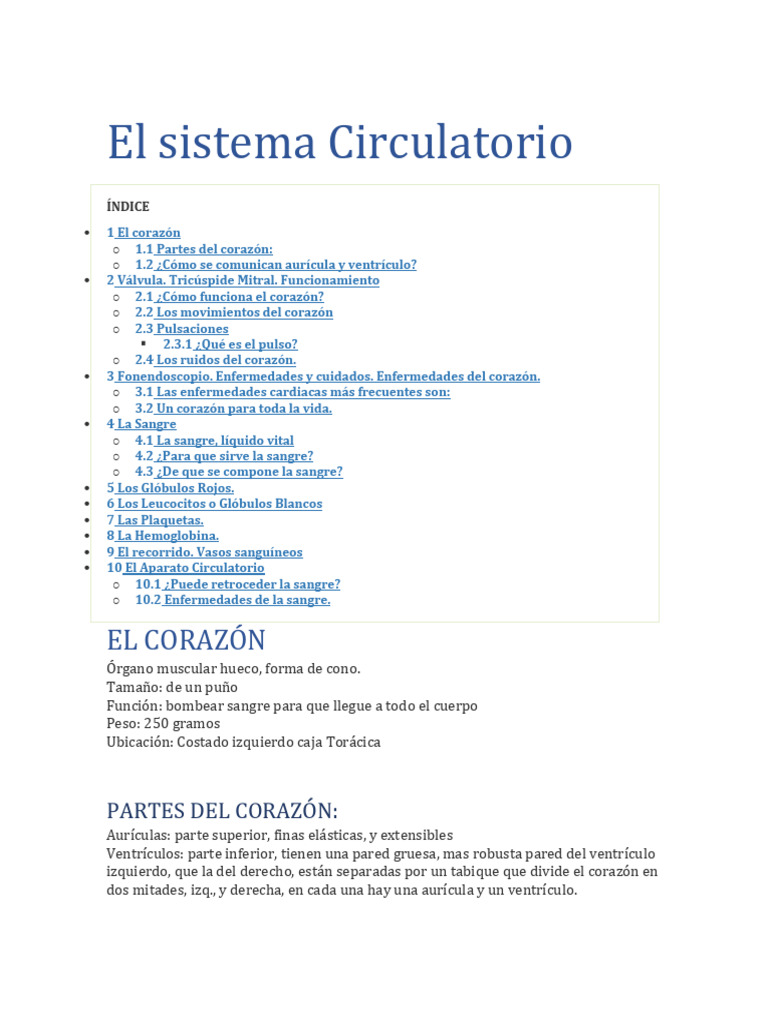 SISTEMA CIRCULATORIO y Sus PARTES | PDF | Corazón | Sangre