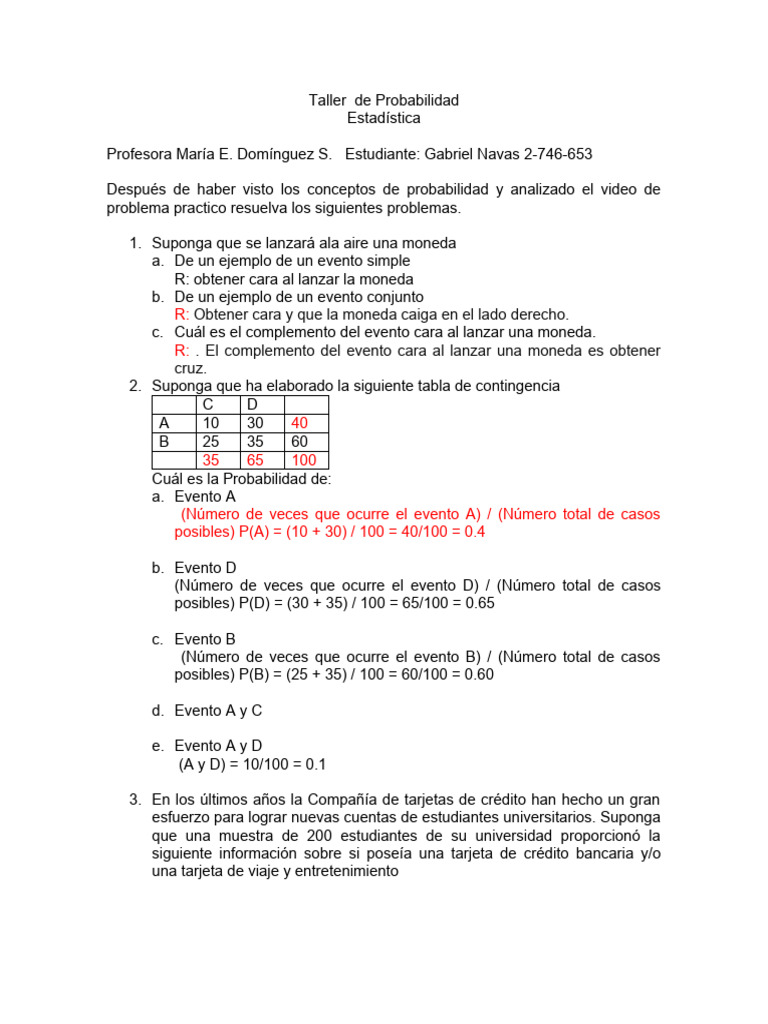 Taller de Probabilidad | Descargar gratis PDF | Probabilidad