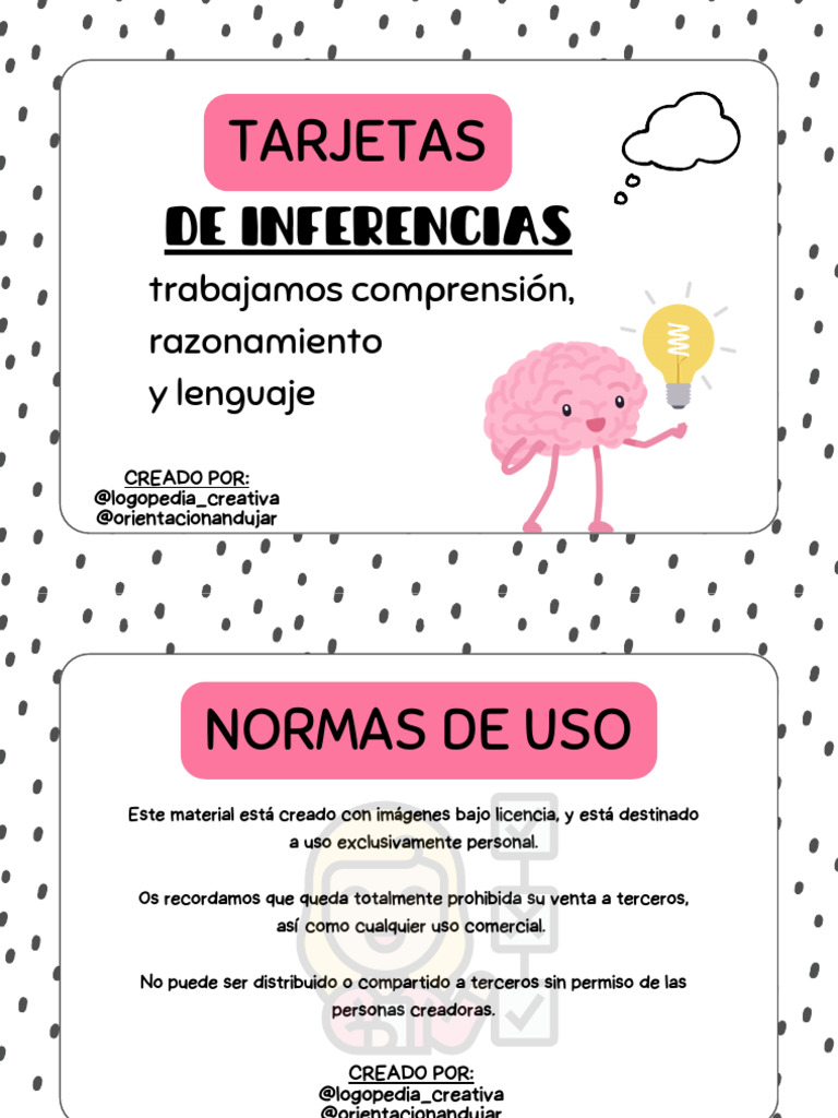 TARJETAS INFERENCIAS Trabajamos Comprension Razonamiento y Lenguaje | PDF