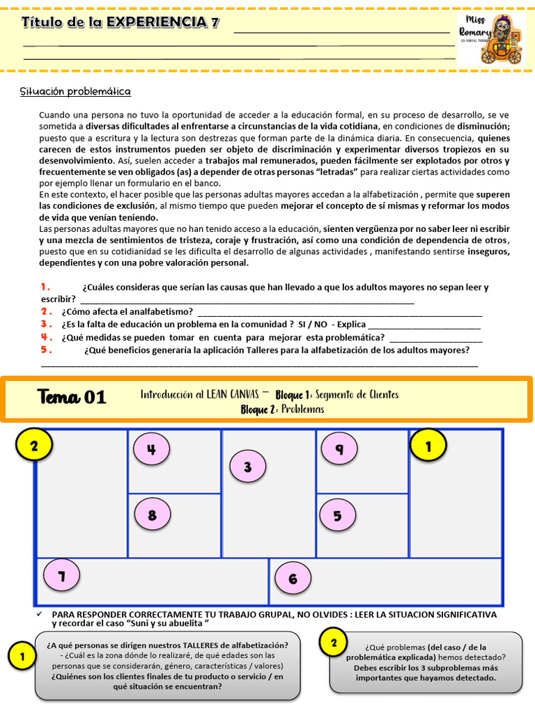 Actividad 1 - 5to. Sec - LEAN CANVAS - Bloque 1 y Bloque 2 | PDF | Literatura | Vejez
