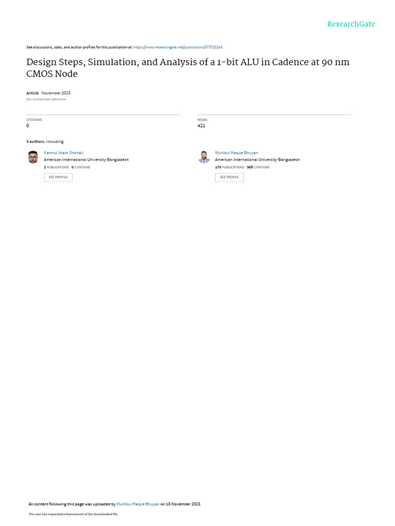 Design Steps, Simulation, and Analysis of A 1-Bit ALU in Cadence at 90 ...