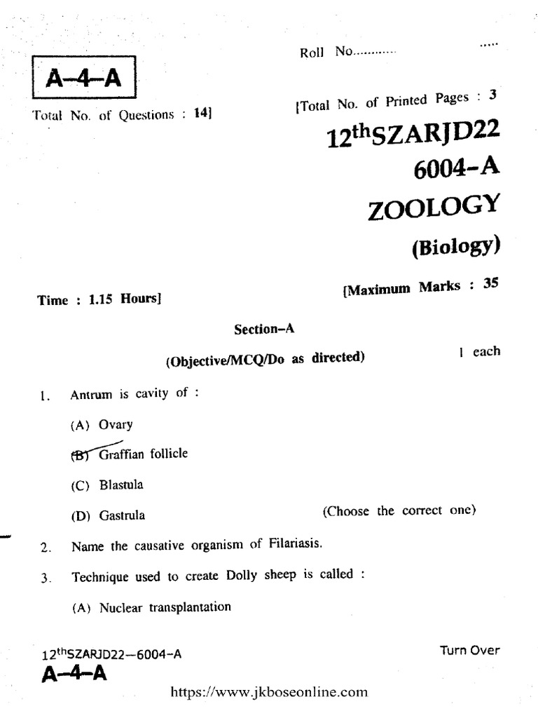 JK Bose Class 12 Biology Zoology 6004 A 2022 | PDF