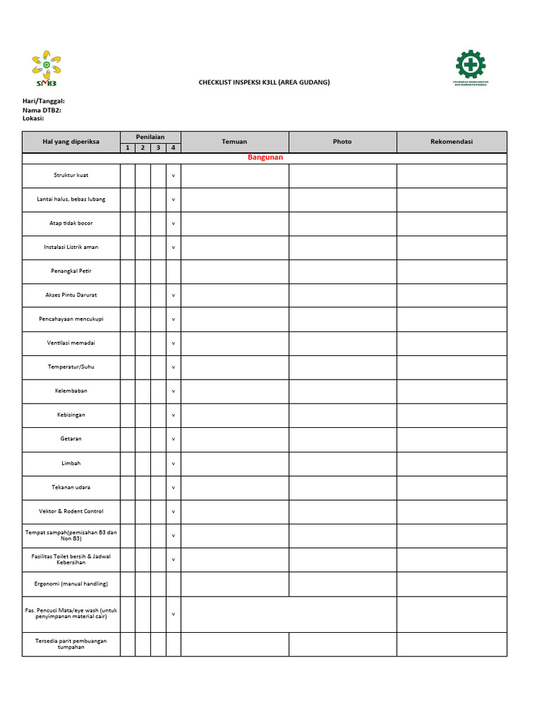 Checklist Inspeksi Gudang K3LL | PDF