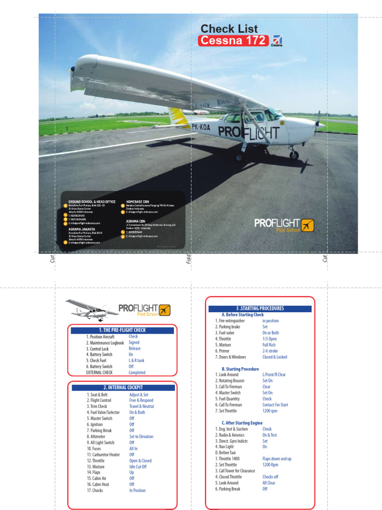 Cessna 172 Pre-Flight Checklist | PDF | Carburetor | Throttle