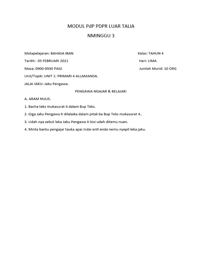 MODUL PdP&Tutorial PDPR LUAR TALIAN TAHUN 4 | PDF