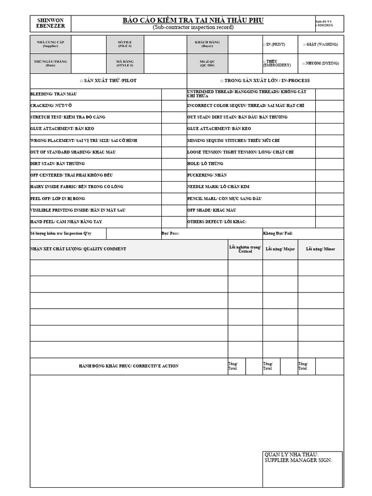 Subcontract Inspection Record Pdf
