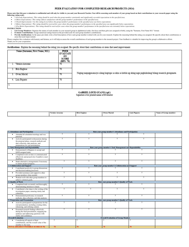 Peer Evaluation Guide for Research Projects | PDF | Human Communication ...