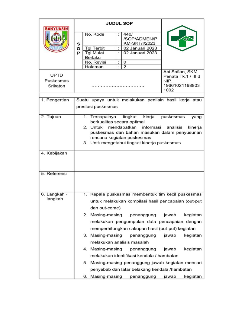 SOP Evaluasi Kinerja Puskesmas | PDF