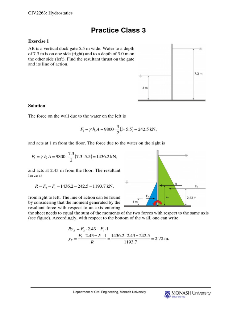 Prac 3 - Hydrostatic - Forces Surfaces - Solutions | PDF | Force | Thrust