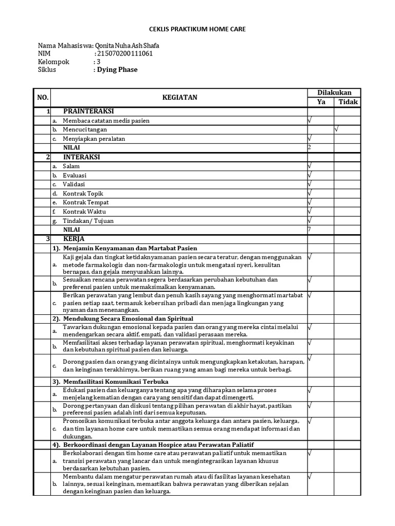 Ceklis Praktikum Siklus Dying | PDF