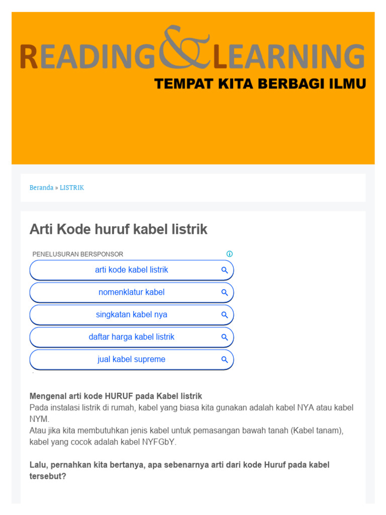 Arti Kode Huruf Kabel Listrik | PDF