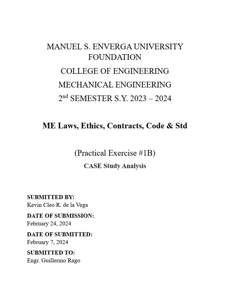 Practical Exercise 1B - CASE Study Analysis | PDF | Engineer | Safety
