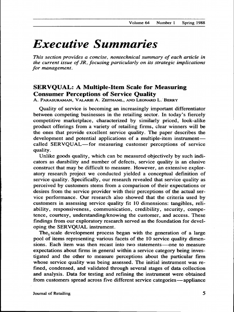 SERVQUAL: Measuring Service Quality | PDF | Business | Business Process