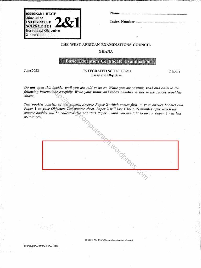 Post Integrated Science Bece 2023 - Questions Only | PDF | Artery | Vein