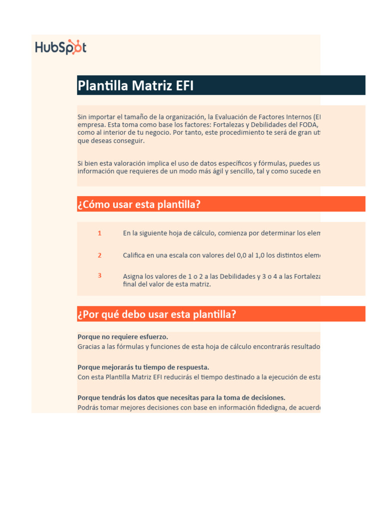 Plantilla Matriz EFI: Guía de Uso | PDF | Análisis FODA | Hoja de cálculo