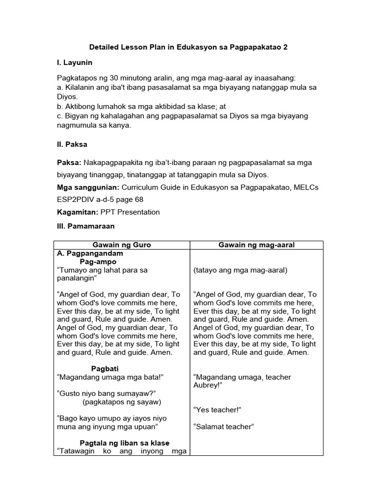 Detailed Lesson Plan in Edukasyon Sa Pagpapakatao 2 | PDF