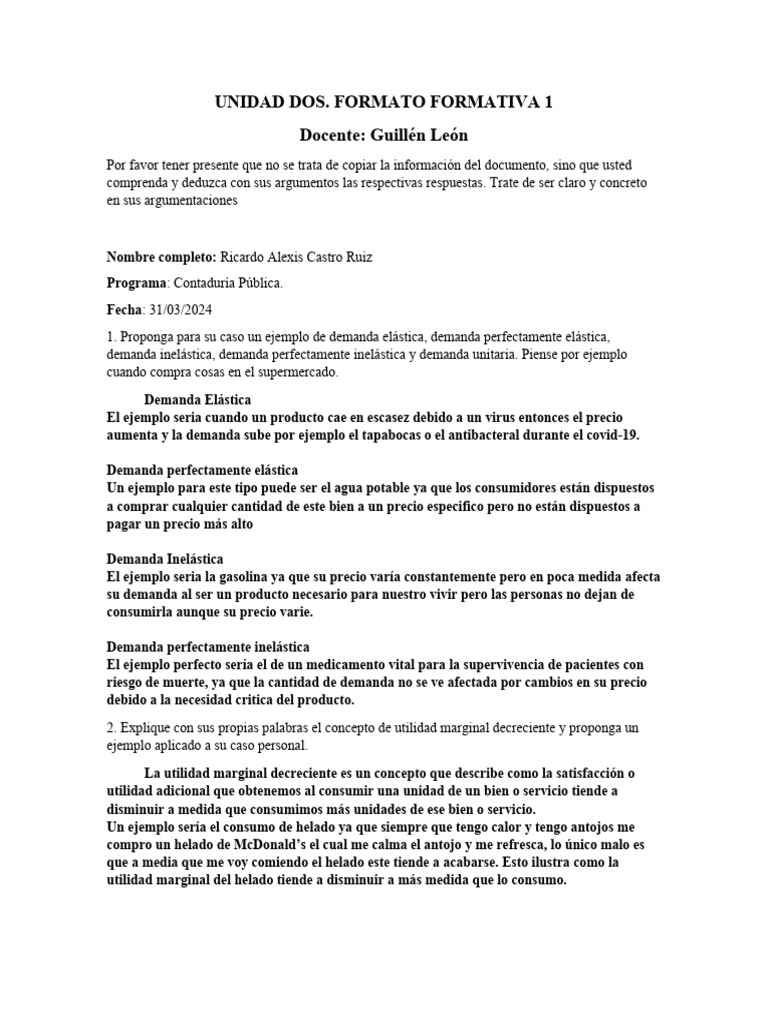 Formato Formativa 2.1 Microeconomia 202302. | PDF | Oferta y demanda | Elasticidad (economía)
