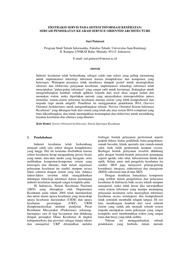 Ekstraksi Servis Pada Sistem Informasi Kesehatan: Sebuah Pendekatan Ke Arah Service Oriented ...