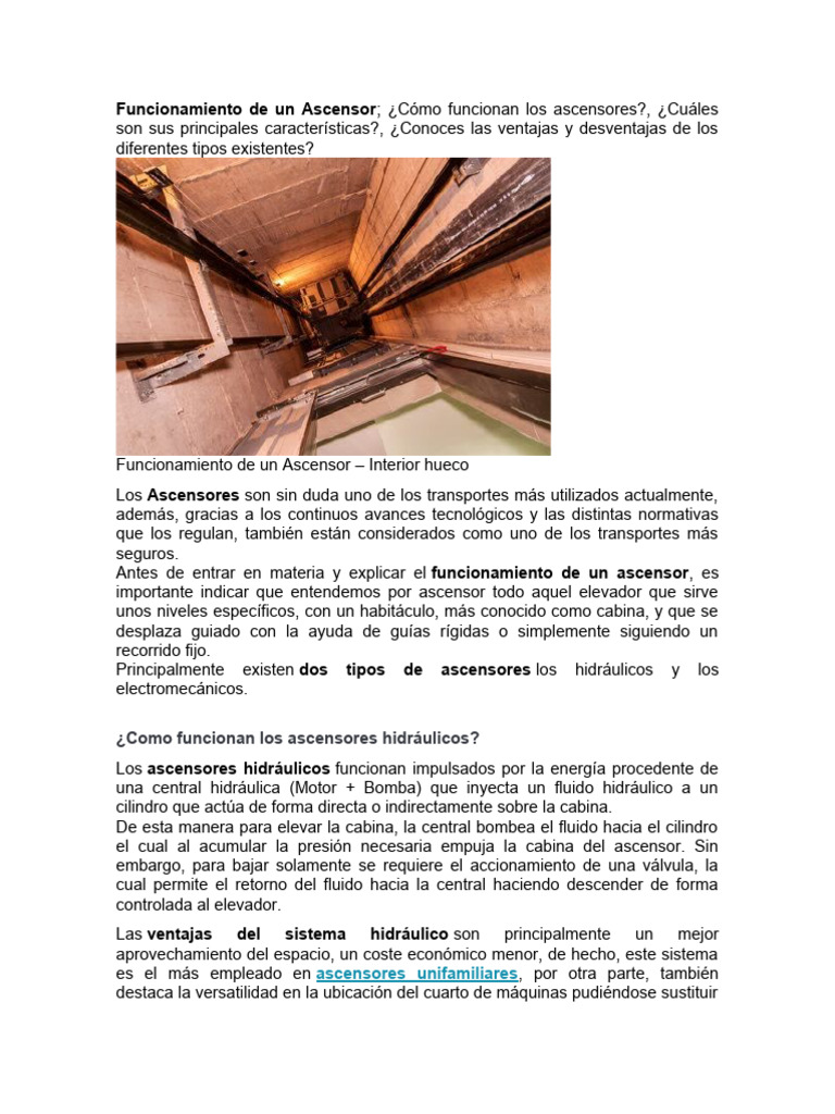 Funcionamiento de un Ascensor | PDF | Ascensor | Ingeniería