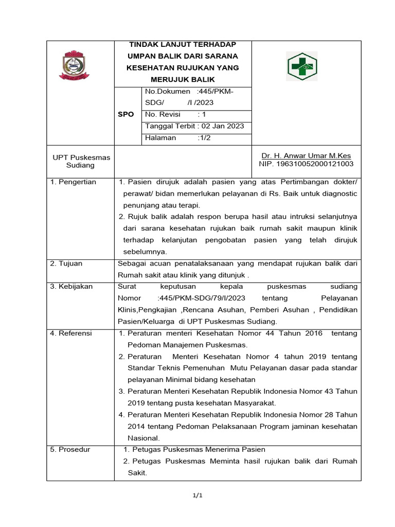 Sop Tindak Lanjut Rujuk Balik | PDF