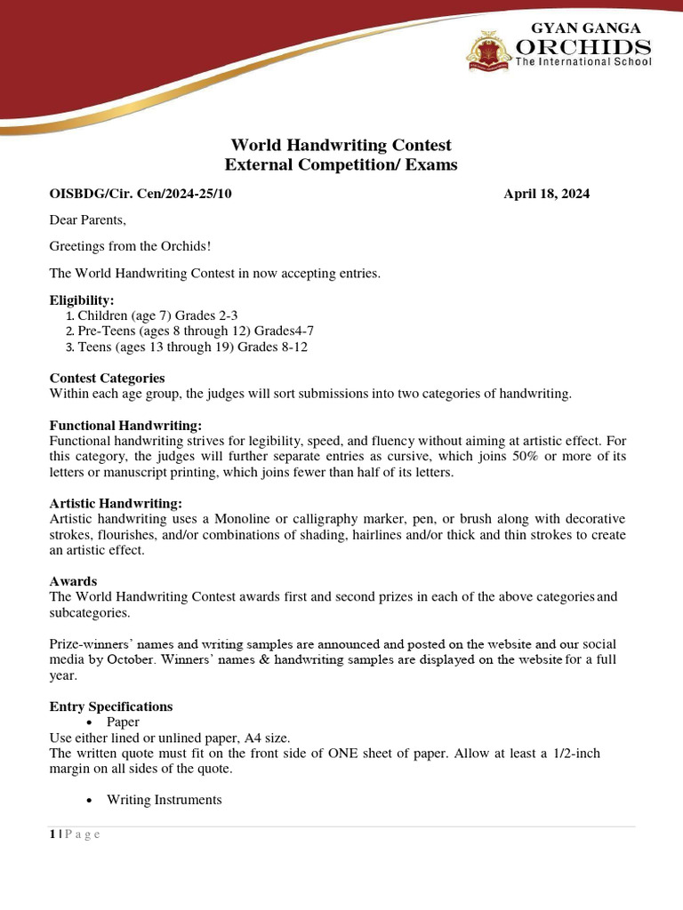 World Handwriting Contest 2024 Details | PDF | Writing | Graphic Design