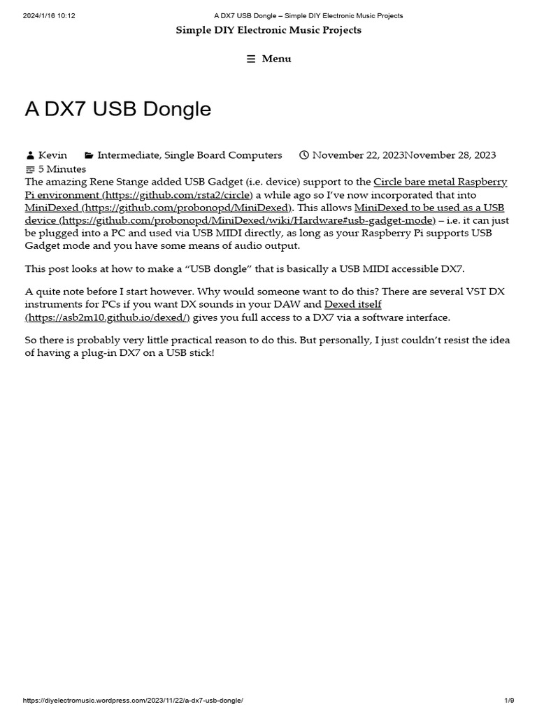 A DX7 USB Dongle - Simple DIY Electronic Music Projects | PDF | Usb ...