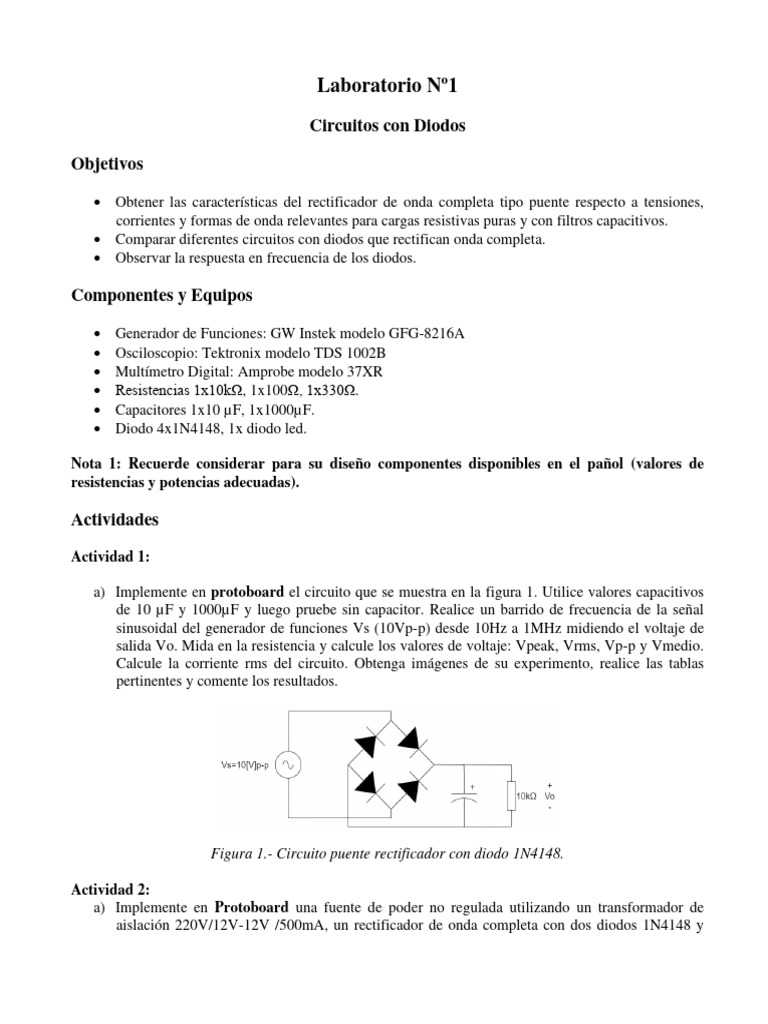 Lab 1 | PDF | Red eléctrica | Rectificador