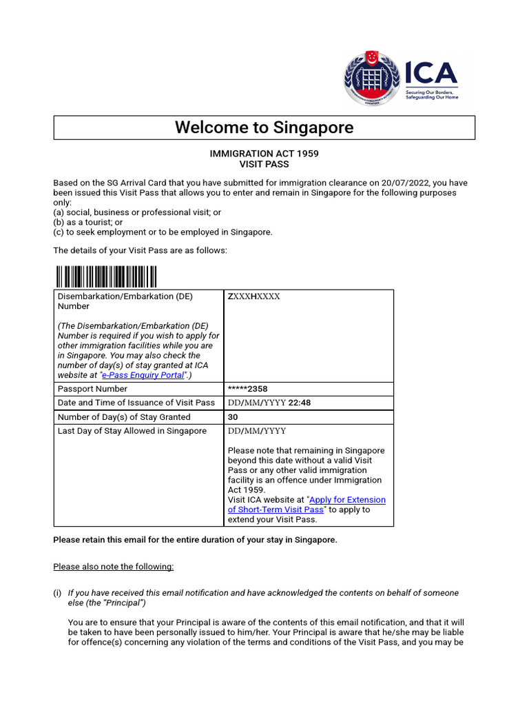 Singapore Visit Pass Details | PDF | Immigration | Human Migration
