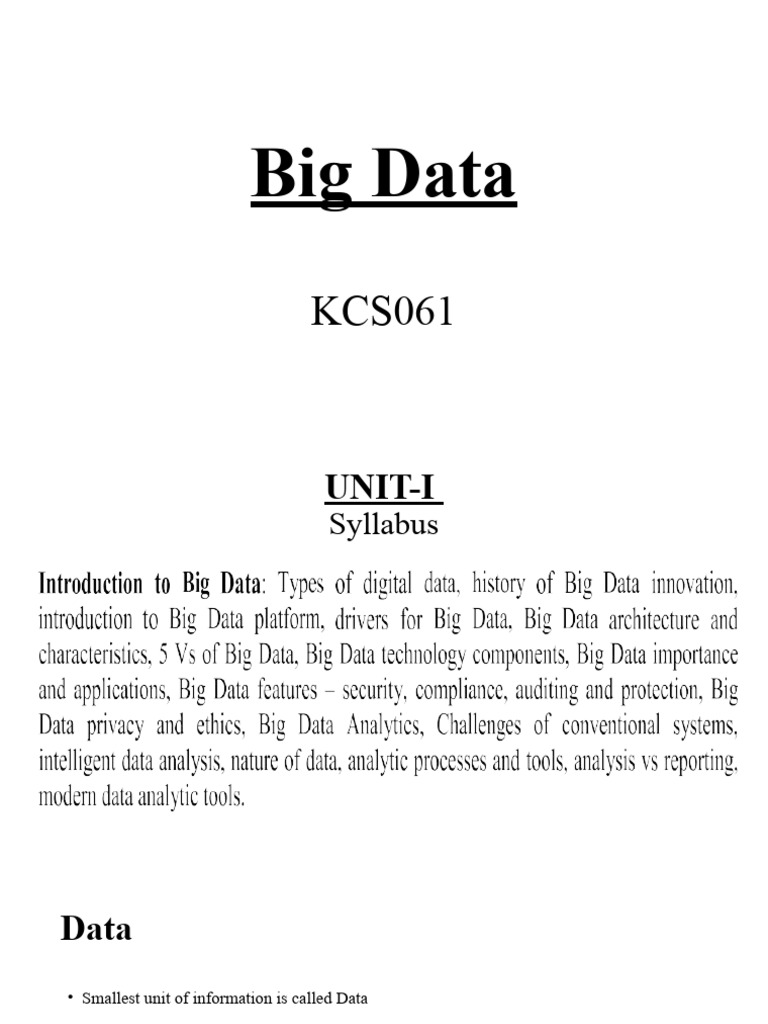 BigData Unit-1 | PDF | Analytics | Big Data
